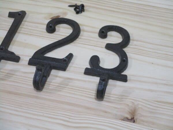 3 Cast Iron Coat Hooks 1 2 3 Numbers Numbered Rustic Hallway Entryway Old Style for Mudroom, Coat Hook, Purse Rack, Hat Hooks