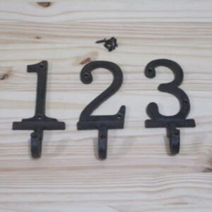 3 Cast Iron Coat Hooks 1 2 3 Numbers Numbered Rustic Hallway Entryway Old Style for Mudroom, Coat Hook, Purse Rack, Hat Hooks