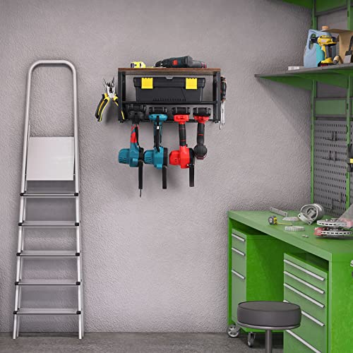 BTY Power Tool Organizer, Drill Holder Wall Mount, Heavy Duty Power Tool Storage Rack with 4 Hanging Slots, Cordless Tool Organizer for Garage