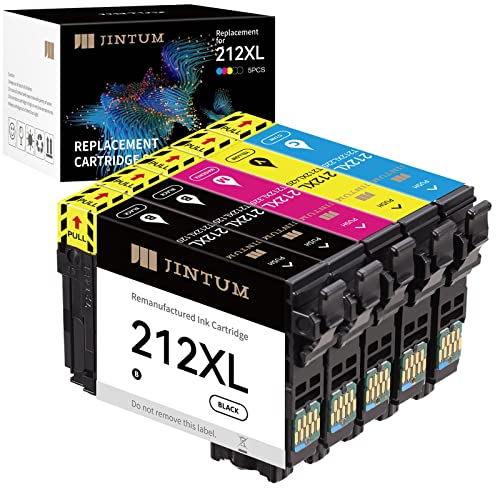 JINTUM 212XL Ink Cartridges Remanufactured Epson 212XL Ink Cartridges for Epson 212XL T212XL for Expression Home XP-4100 XP-4105 Workforce WF-2850 WF-2830 Printer (5-Pack)