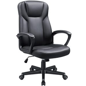 shahoo office chair swivel task seat with ergonomic mid-back, waist support, leather-padded, black