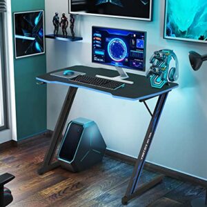 XXkseh 39 inch Computer Gaming Desk Z Shaped Gaming PC Desk Ergonomic Gaming Table with Headphone Hook, Carbon Fiber Home Office Desk for Student/Teen Gamer, Gaming Workstation Easy Assembly…