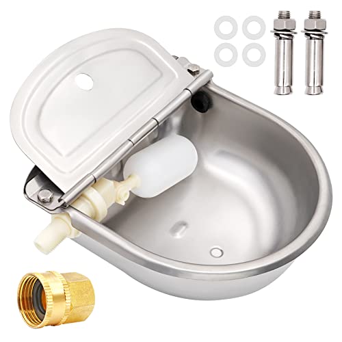 ZHEQOGZH Automatic Cow Drinking Water Bowl Trough Dispenser for Livestock Dog Pig Chicken Waterer Stainless Steel Automatic Waterer Bowl with Float Valve Drain Plug, Garden Hose Connector (3/4" GHT)