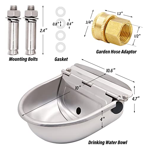 ZHEQOGZH Automatic Cow Drinking Water Bowl Trough Dispenser for Livestock Dog Pig Chicken Waterer Stainless Steel Automatic Waterer Bowl with Float Valve Drain Plug, Garden Hose Connector (3/4" GHT)