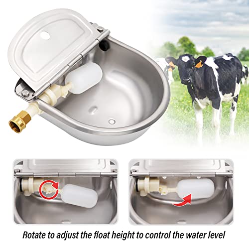 ZHEQOGZH Automatic Cow Drinking Water Bowl Trough Dispenser for Livestock Dog Pig Chicken Waterer Stainless Steel Automatic Waterer Bowl with Float Valve Drain Plug, Garden Hose Connector (3/4" GHT)