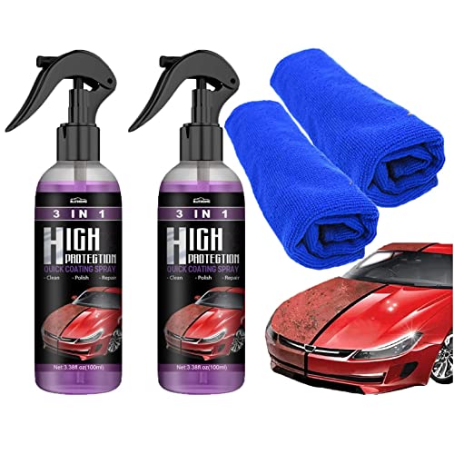 3 in 1 High Protection Ceramic Coating Nano Spray, Car Coating Wax Polishing Spray, Plastic Refresher, Fast Fine Scratch Repair(2Pcs*100ml+2 Towel)