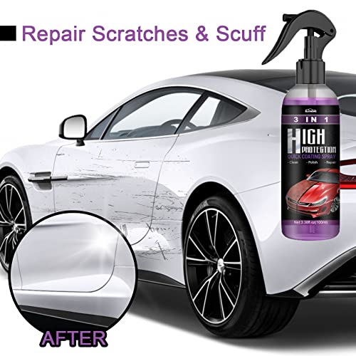 3 in 1 High Protection Ceramic Coating Nano Spray, Car Coating Wax Polishing Spray, Plastic Refresher, Fast Fine Scratch Repair(2Pcs*100ml+2 Towel)