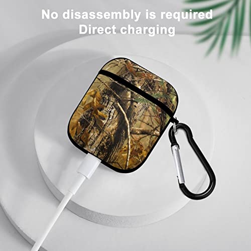 Hunting Camo AirPods Case Cover with Keychain Full Protective Silicone AirPods Accessories Skin Cover for Women Girl with Apple AirPods