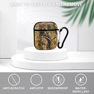 Hunting Camo AirPods Case Cover with Keychain Full Protective Silicone AirPods Accessories Skin Cover for Women Girl with Apple AirPods