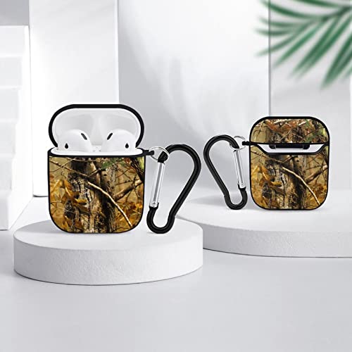 Hunting Camo AirPods Case Cover with Keychain Full Protective Silicone AirPods Accessories Skin Cover for Women Girl with Apple AirPods