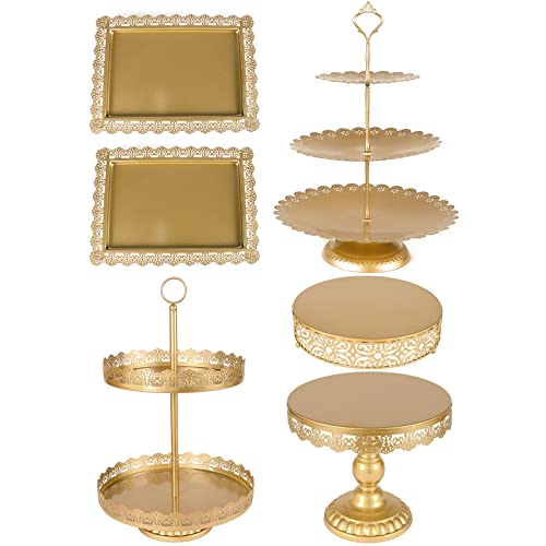 MyHarney 6PCS Cake Stand Set,Metal Cake Stand Dessert Stands Candy Fruit Dessert Table Display Set Cake Pedestal Stand Cupcake Display Stand for Party Birthday Wedding Carnival Baby Shower (Gold)