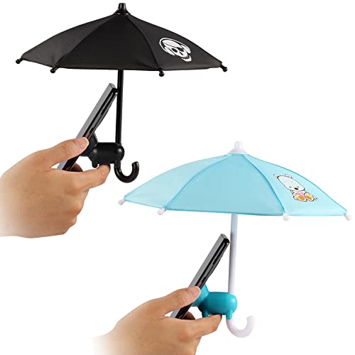 Rngeo 2 Pack Phone Umbrella Suction Cup Stand, Universal Adjustable Piggy Style Phone Stand Sun Visor, Sun Shade Sun Shield with Suction Cup Mount, Glare Blocking, Anti-Reflection (Black & Blue)