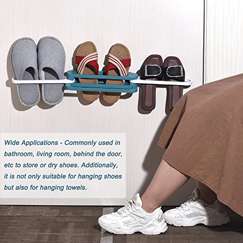 uxcell Folding Slipper Rack 4 in 1 Wall Mounted Hanging Shoes Hanger Organizer Blue