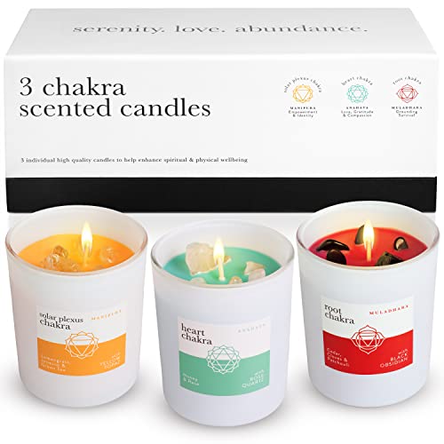 Chakra Abundance Candle Box Set of 3 with Crystals Inside | for Aromatherapy, Meditation, Yoga, Reiki and Mindfulness | Gift Box Candles…