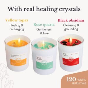 Chakra Abundance Candle Box Set of 3 with Crystals Inside | for Aromatherapy, Meditation, Yoga, Reiki and Mindfulness | Gift Box Candles…