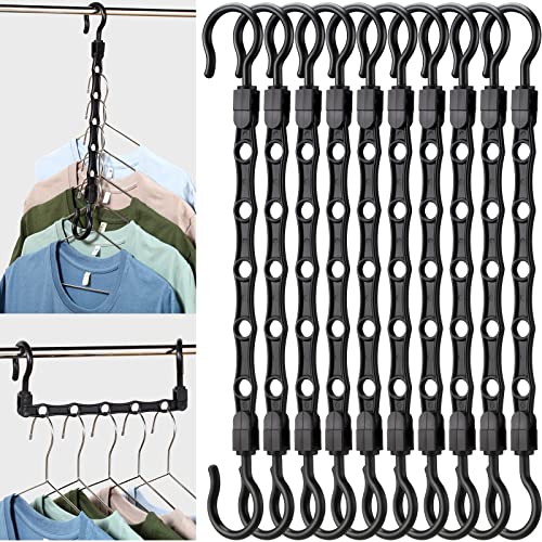 40 Pack Space Saving Clothes Hangers Closet Organizers and Storage Hangers Sturdy Plastic Organizer Hangers Smart Space Saver Hangers with 5 Hole for Clothes Shirts College Dorm Apartment, Black