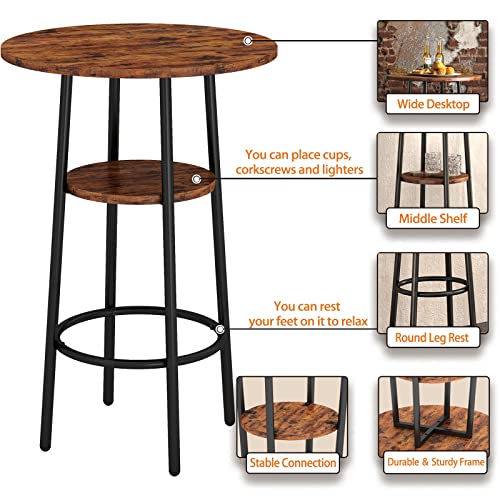 LTTROMAT 3 Piece Pub Table Set, Round Bistro Table and Bar Stool, Kitchen Counter Height Dining Table with Storage Shelves, Pu Cushion Chairs Set of 2, Modern Bar Table Set for Small Spaces