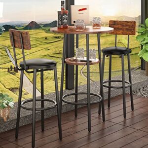 LTTROMAT 3 Piece Pub Table Set, Round Bistro Table and Bar Stool, Kitchen Counter Height Dining Table with Storage Shelves, Pu Cushion Chairs Set of 2, Modern Bar Table Set for Small Spaces