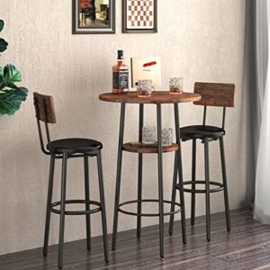 LTTROMAT 3 Piece Pub Table Set, Round Bistro Table and Bar Stool, Kitchen Counter Height Dining Table with Storage Shelves, Pu Cushion Chairs Set of 2, Modern Bar Table Set for Small Spaces