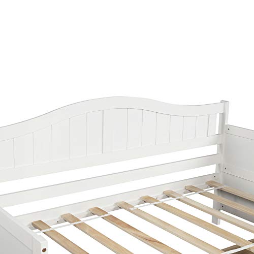 DHHU Wood Platform Bed/Twin Wooden Daybed with 2 Drawers/Wood Slat Support/White