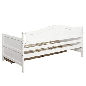 DHHU Wood Platform Bed/Twin Wooden Daybed with 2 Drawers/Wood Slat Support/White