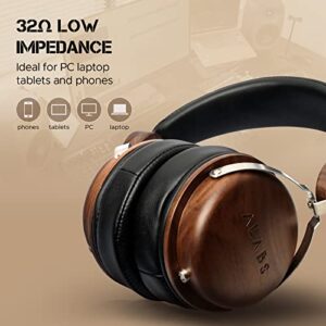 ALABS Over-Ear Wired Closed Back Headphones, Natural Wooden Closed-Back Headset with self Adjustable Headband, Audiophile Headphone with 50mm Drivers and 32Ω impedance for PC Tablets Smartphone