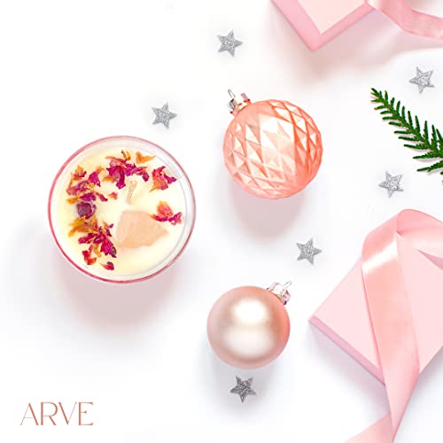 ARVE Love Candle, Scent: Pink Champagne, 7.0 oz 100% Soy Wax, Glass Container, Rose Quartz Crystal & Pink Flowers. Aromatherapy, Meditation. Healing Gift attracts Positive Energy, Love Manifestation