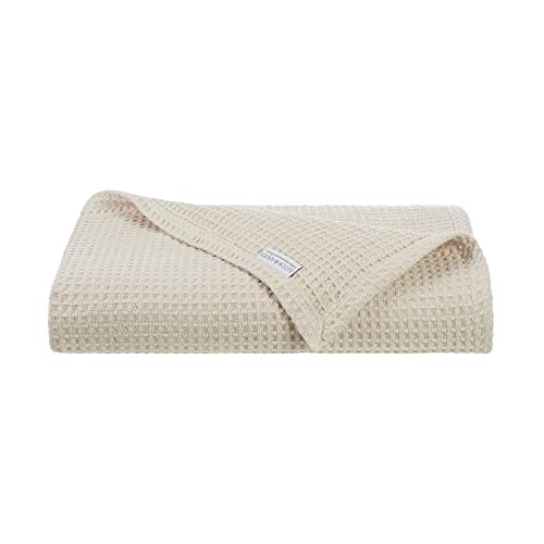 Aston & Arden Waffle Weave Blanket - 100% Ringspun Cotton All Season Throws, Luxury Hotel Quality, Soft on Skin, Breathable, Heavyweight 450 GSM for Bed, Sofa, and Chair, Throw, Beige