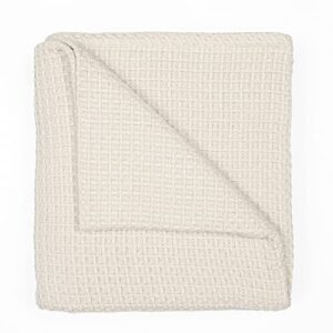 Aston & Arden Waffle Weave Blanket - 100% Ringspun Cotton All Season Throws, Luxury Hotel Quality, Soft on Skin, Breathable, Heavyweight 450 GSM for Bed, Sofa, and Chair, Throw, Beige