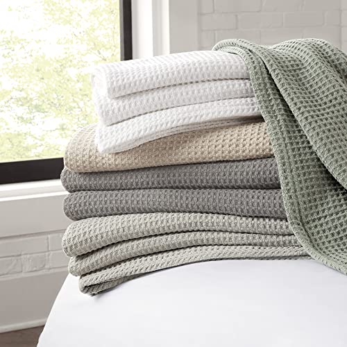 Aston & Arden Waffle Weave Blanket - 100% Ringspun Cotton All Season Throws, Luxury Hotel Quality, Soft on Skin, Breathable, Heavyweight 450 GSM for Bed, Sofa, and Chair, Throw, Beige