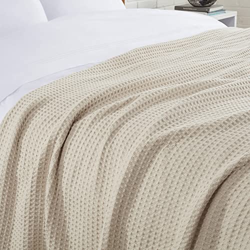 Aston & Arden Waffle Weave Blanket - 100% Ringspun Cotton All Season Throws, Luxury Hotel Quality, Soft on Skin, Breathable, Heavyweight 450 GSM for Bed, Sofa, and Chair, Throw, Beige