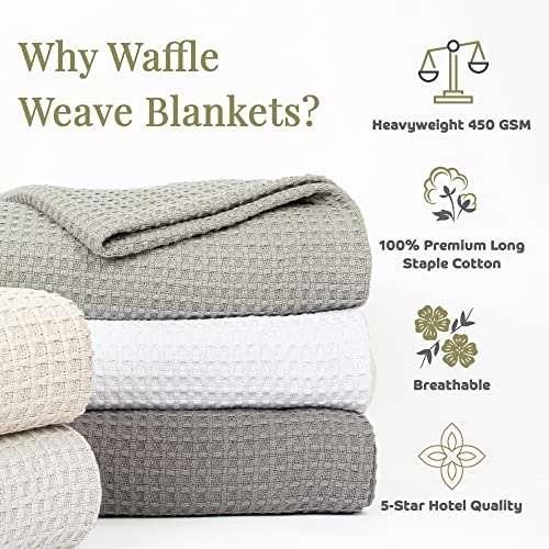 Aston & Arden Waffle Weave Blanket - 100% Ringspun Cotton All Season Throws, Luxury Hotel Quality, Soft on Skin, Breathable, Heavyweight 450 GSM for Bed, Sofa, and Chair, Throw, Beige