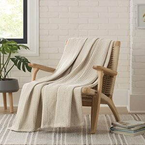 Aston & Arden Waffle Weave Blanket - 100% Ringspun Cotton All Season Throws, Luxury Hotel Quality, Soft on Skin, Breathable, Heavyweight 450 GSM for Bed, Sofa, and Chair, Throw, Beige