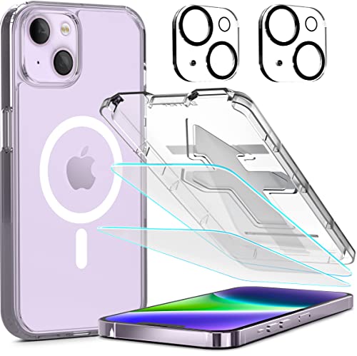 Power Theory Designed for iPhone 14 Plus Screen Protector, with Lens Protectors, and Clear Case Compatible with Magsafe [9H Hardness], Easy Install Kit [Premium Tempered Glass]