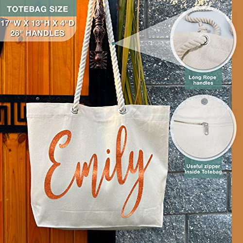 Personalized Tote Bag for Women Gift - 17 Vinyl Color - Customized Canvas Beach Bags for Girl - Custom Shoulder Bags w/Pocket - Large Grocery Bags - Birthday Bridal Shower Bachelorette Party Gifts C1