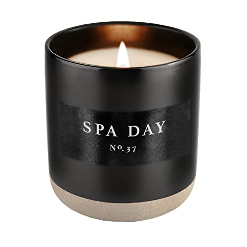 Sweet Water Decor Spa Day Soy Candle | Sea Salt, Jasmine, Wood, and Cream Scented Soy Candles for Home | 12oz Black Stoneware Jar, 60+ Hour Burn Time, Made in the USA