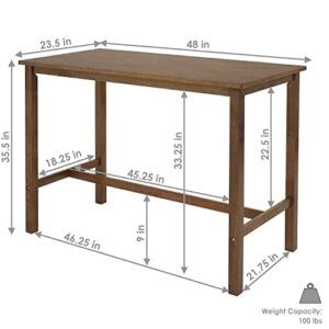 Sunnydaze Arnold 48 x 23.5-Inch Solid Rubberwood Dining Table - Counter-Height - Weathered Oak Finish