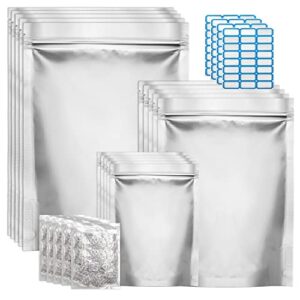 the best organized 100 pack mylar bags for food storage with 100x400cc oxygen absorbers - 9 mil 10'' x14'' 6'' x9'' 4.3'' x6.3'' resealable long term products & ziplock grade pouches, (myl_1)