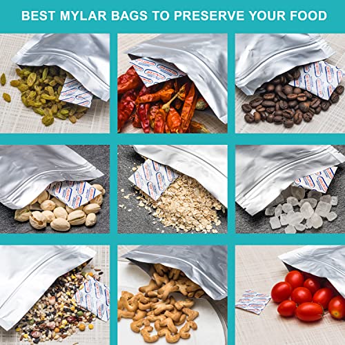 The Best Organized 100 Pack Mylar Bags for Food Storage with 100x400cc Oxygen Absorbers - 9 Mil 10'' x14'' 6'' x9'' 4.3'' x6.3'' Resealable Long Term Products & Ziplock Grade Pouches, (Myl_1)