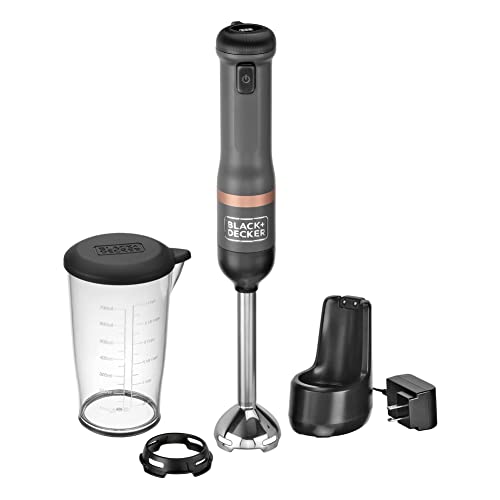 BLACK+DECKER Kitchen Wand Cordless Immersion Blender, Hand Blender with Charging Dock, Grey (BCKM1011K01)