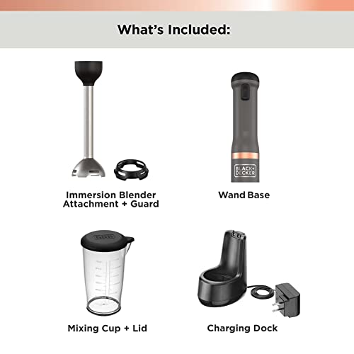 BLACK+DECKER Kitchen Wand Cordless Immersion Blender, Hand Blender with Charging Dock, Grey (BCKM1011K01)