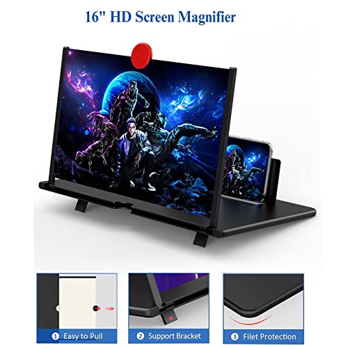 16" Screen Magnifier for Cell Phone - Mobile Phone 3D HD Magnifying Projector Screen Enlarger for Movies, Videos and Gaming – Foldable Phone Stand with Screen Amplifier–Compatible with All Phones