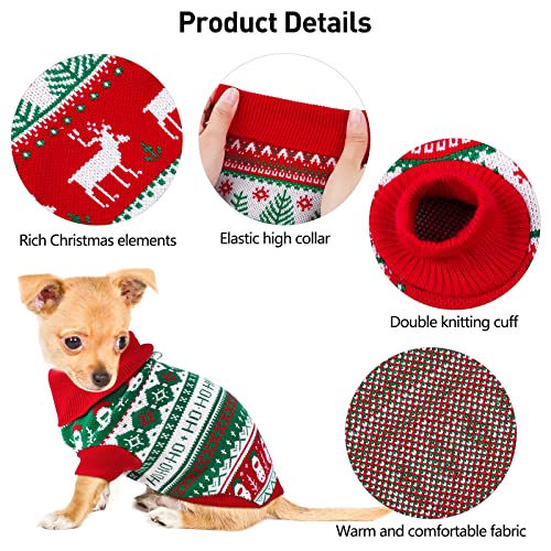 Tiibot 2 Pack Christmas Pet Sweaters Xmas Winter Knitwear with Reindeer Snowman Soft Warm Dog Clothes Argyle Christmas Pet Coats Outfits for Kitty Puppy Cat, Large