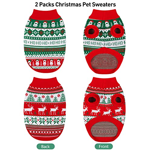 Tiibot 2 Pack Christmas Pet Sweaters Xmas Winter Knitwear with Reindeer Snowman Soft Warm Dog Clothes Argyle Christmas Pet Coats Outfits for Kitty Puppy Cat, Large