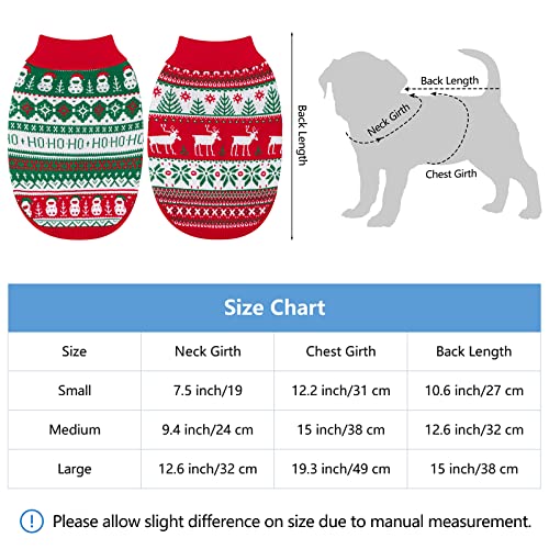 Tiibot 2 Pack Christmas Pet Sweaters Xmas Winter Knitwear with Reindeer Snowman Soft Warm Dog Clothes Argyle Christmas Pet Coats Outfits for Kitty Puppy Cat, Large