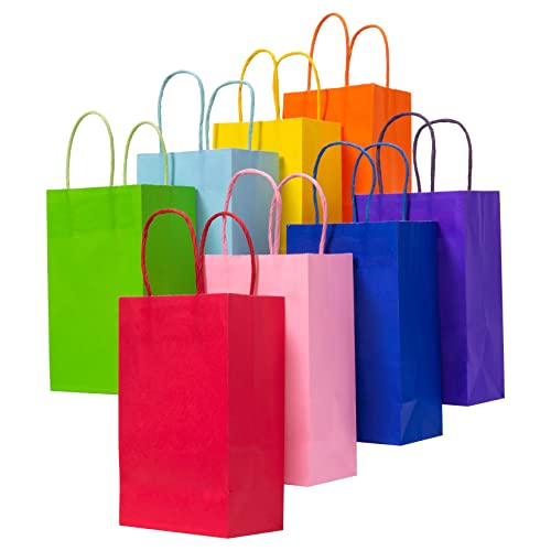 Florskoye Gift Bags 24 Pieces Kraft Paper Party Favor Bags with Handles, 8 Colors Rainbow Goodie Bags Candy Bags Bulk for Kids Birthday, Baby Shower, Christmas, Parties, Wedding (Mini Gift Bags 4.3 x 2.3 x 6.2 Inch)