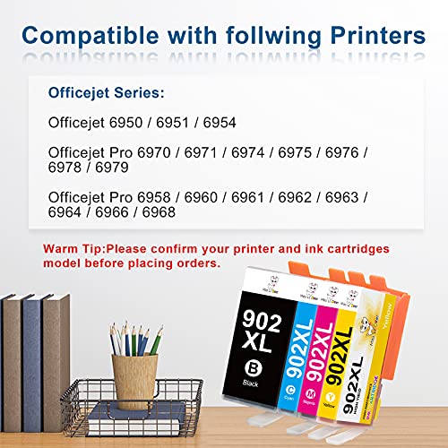 Miss Deer 902XL Compatible Ink Cartridges Replacement for HP 902 XL 902XL Ink Cartridge,Work for HP OfficeJet Pro 6968 6978 6962 6958 6954 6979 6954 Printer(Black,Yellow,Magenta,Cyan)