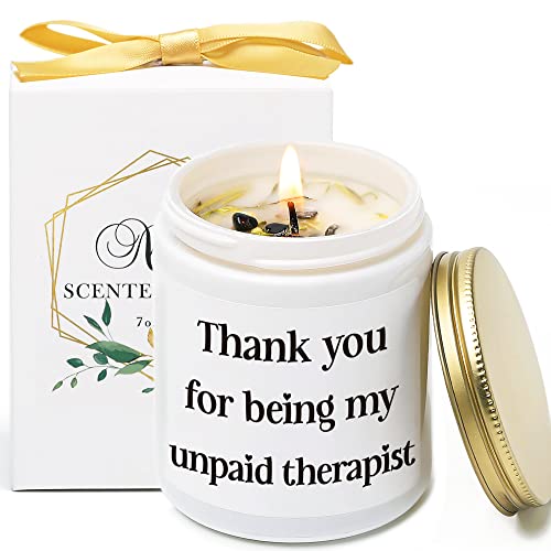 Thank You for Being My Unpaid Therapist, Friendship Gifts, Birthday Friend Gifts for Her, Coworker, Vanilla&Lavender Scented Candles with Crystal