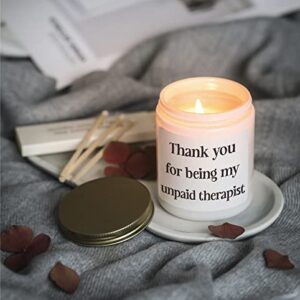 Thank You for Being My Unpaid Therapist, Friendship Gifts, Birthday Friend Gifts for Her, Coworker, Vanilla&Lavender Scented Candles with Crystal