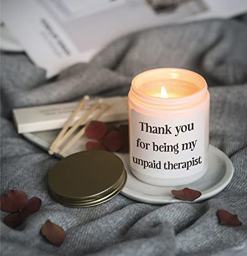 Thank You for Being My Unpaid Therapist, Friendship Gifts, Birthday Friend Gifts for Her, Coworker, Vanilla&Lavender Scented Candles with Crystal